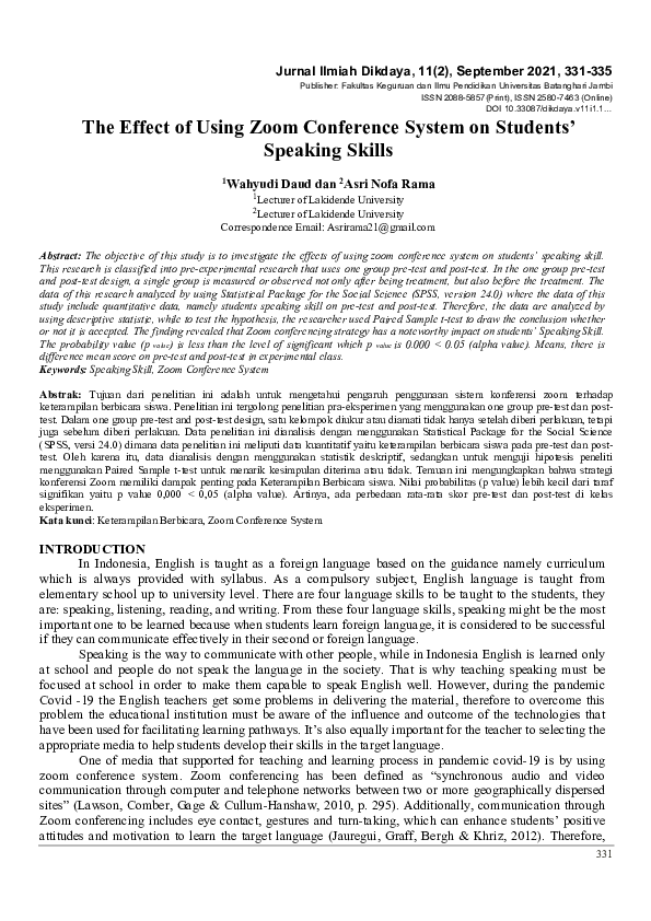 (PDF) The Effect of Using Zoom Conference System on Students’ Speaking ...