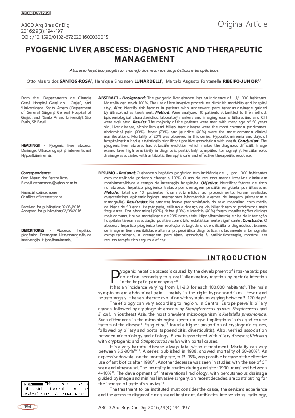 (PDF) Pyogenic Liver Abscess: Diagnostic and Therapeutic Management