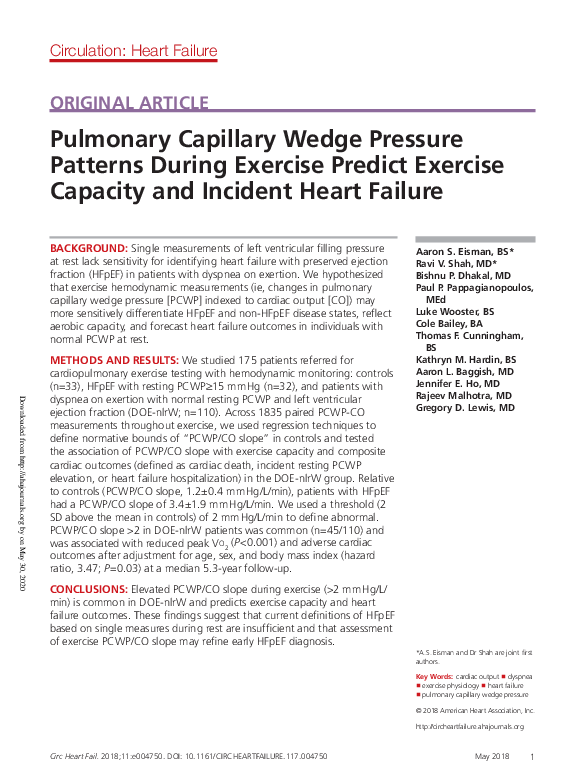(PDF) Pulmonary Capillary Wedge Pressure Patterns During Exercise ...