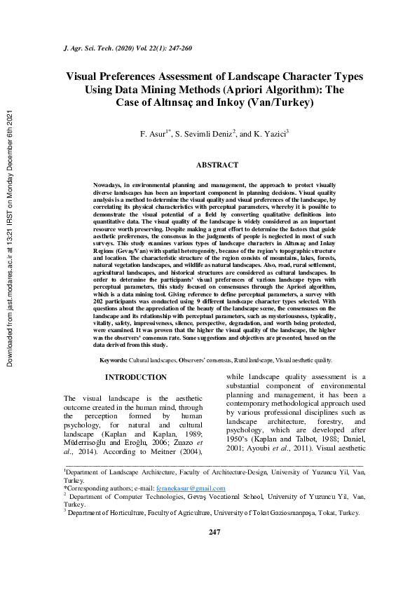 (PDF) Visual Preferences Assessment of Landscape Character Types Using Data Mining Methods ...