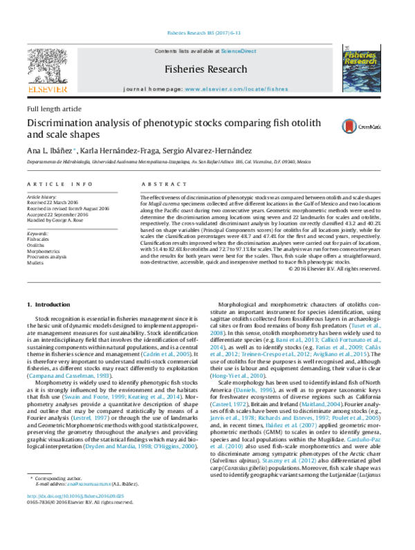 (PDF) Discrimination analysis of phenotypic stocks comparing fish otolith and scale shapes