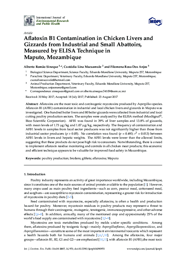 (PDF) Aflatoxin B1 Contamination in Chicken Livers and Gizzards from ...