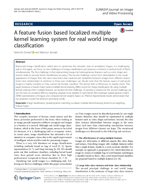 (PDF) A feature fusion based localized multiple kernel learning system ...