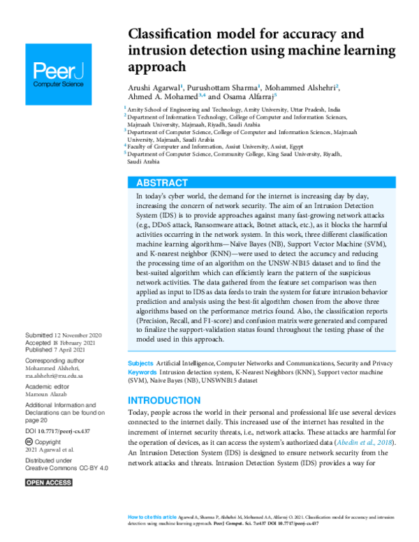 Pdf Classification Model For Accuracy And Intrusion Detection Using Machine Learning Approach