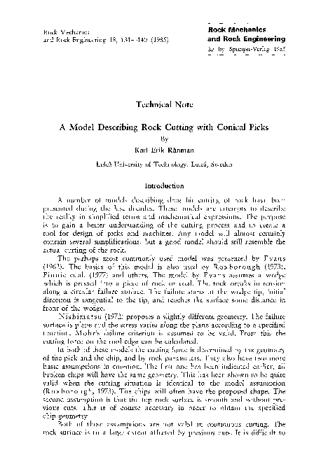 (PDF) A model describing rock cutting with conical picks