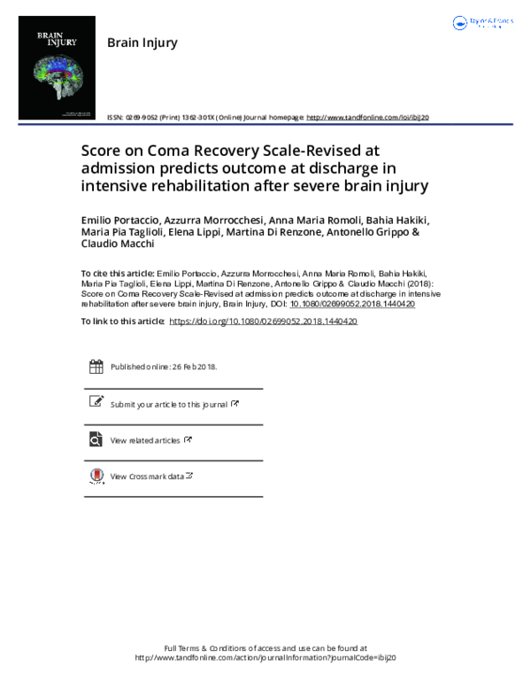 (PDF) Score on Coma Recovery Scale-Revised at admission predicts ...