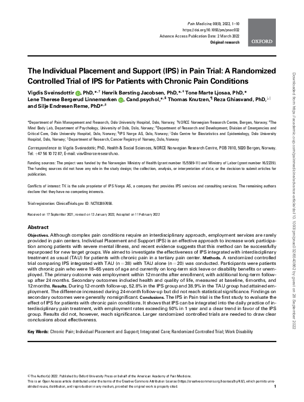 (PDF) The Individual Placement and Support (IPS) in Pain Trial: A ...
