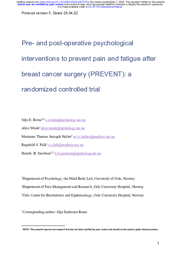 (PDF) Pre- and post-operative psychological interventions to prevent ...