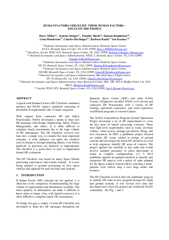 (PDF) Human Factors Checklist: Think Human Factors - Focus on the People