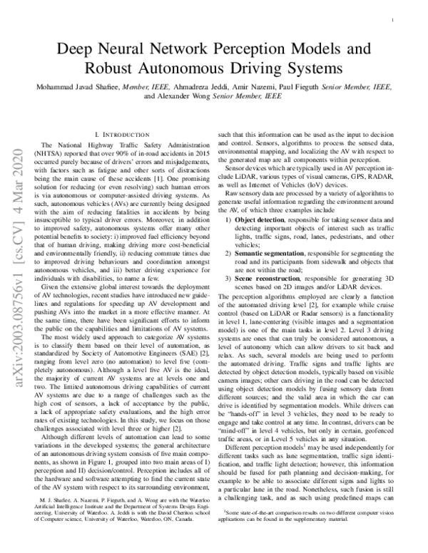 (PDF) Deep Neural Network Perception Models and Robust Autonomous Driving Systems