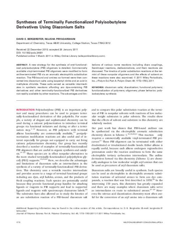 (PDF) Syntheses of terminally functionalized polyisobutylene ...
