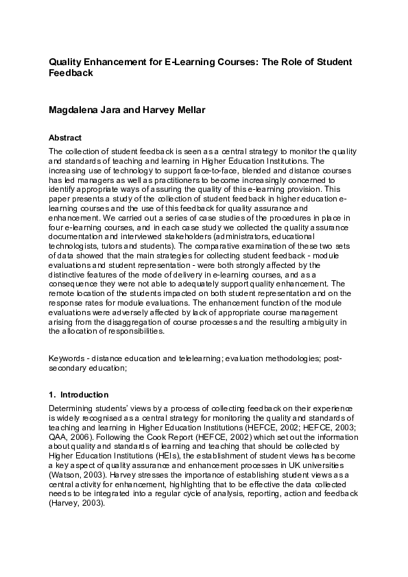 (PDF) Quality enhancement for e-learning courses: The role of student ...