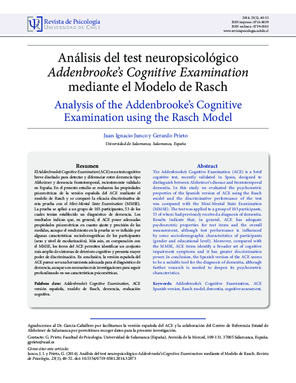 (PDF) Análisis del test neuropsicológico Addenbrooke's Cognitive ...