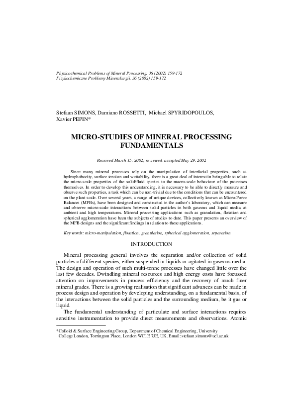 (PDF) Micro-Studies of Mineral Processing Fundamentals
