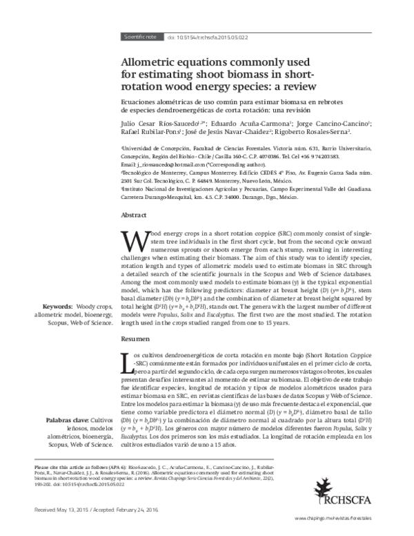 (PDF) Allometric equations commonly used for estimating shoot biomass ...