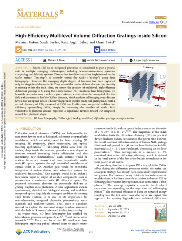 Pdf High Efficiency Multilevel Volume Diffraction Gratings Inside Silicon