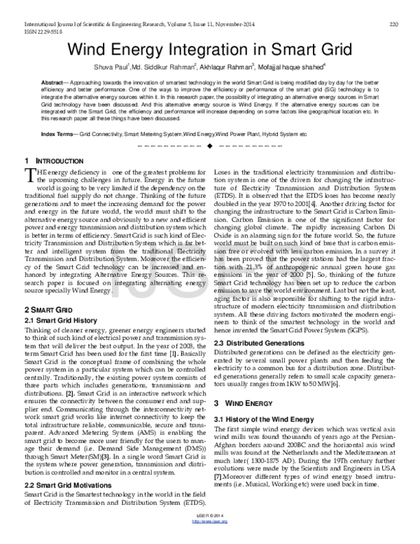 (PDF) Wind Energy Integration in Smart Grid