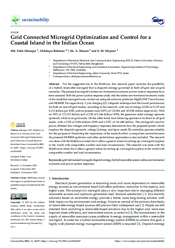 (PDF) Grid Connected Microgrid Optimization and Control for a Coastal Island in the Indian Ocean