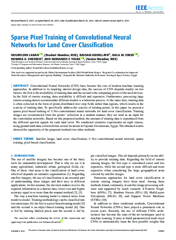 (PDF) Sparse Pixel Training of Convolutional Neural Networks for Land Cover Classification