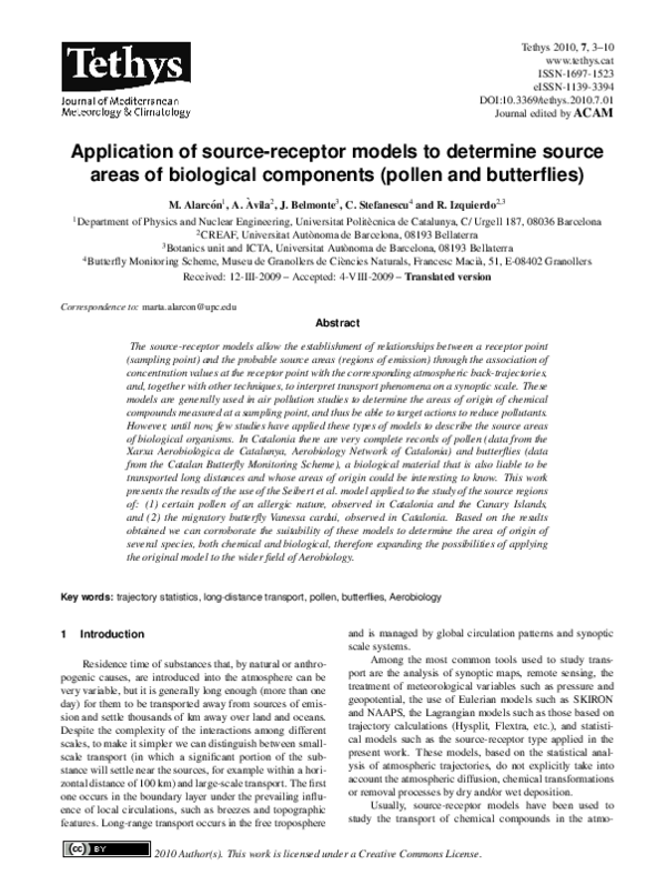 (PDF) Source-Receptor Models for Pollen and Butterfly Origins