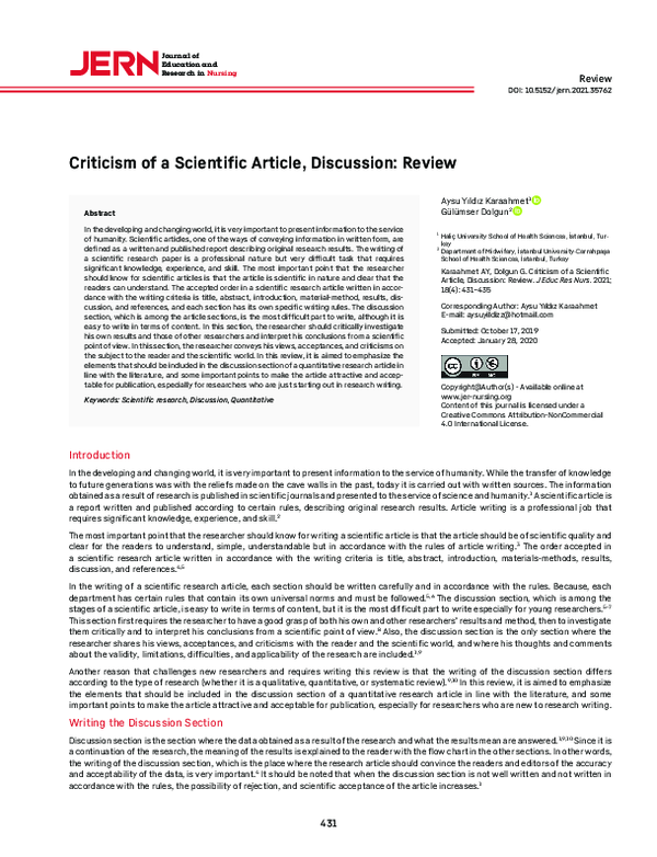 (PDF) Criticism of a Scientific Article, Discussion: Review