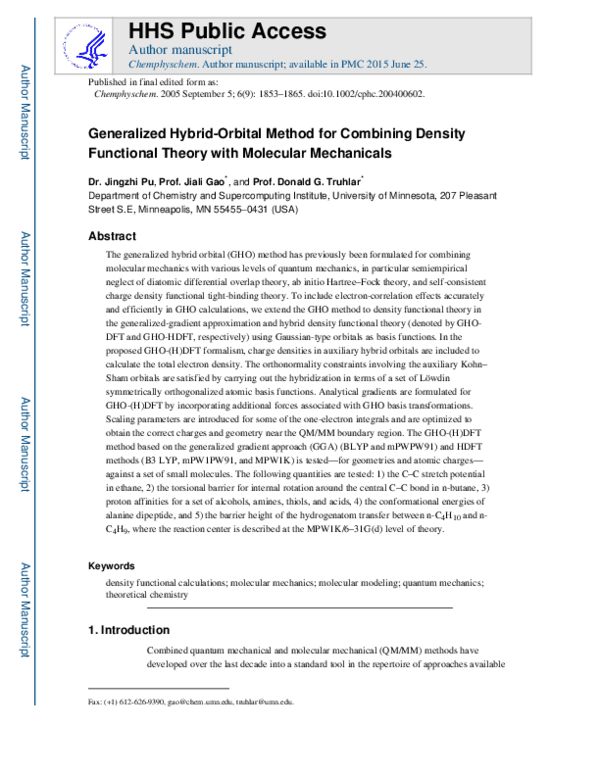 (PDF) Generalized Hybrid-Orbital Method for Combining Density Functional Theory with Molecular ...