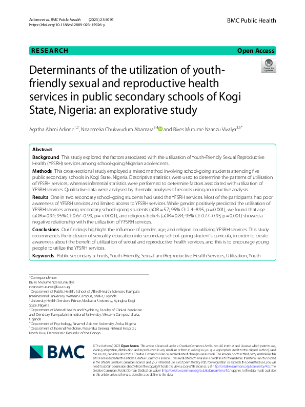 (PDF) Determinants of the utilization of youth-friendly sexual and ...