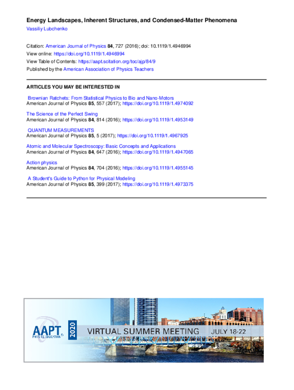 (PDF) Energy Landscapes, Inherent Structures, and Condensed-Matter ...