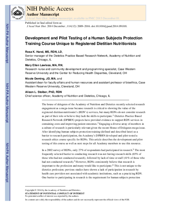 (PDF) Development and Pilot Testing of a Human Subjects Protection ...