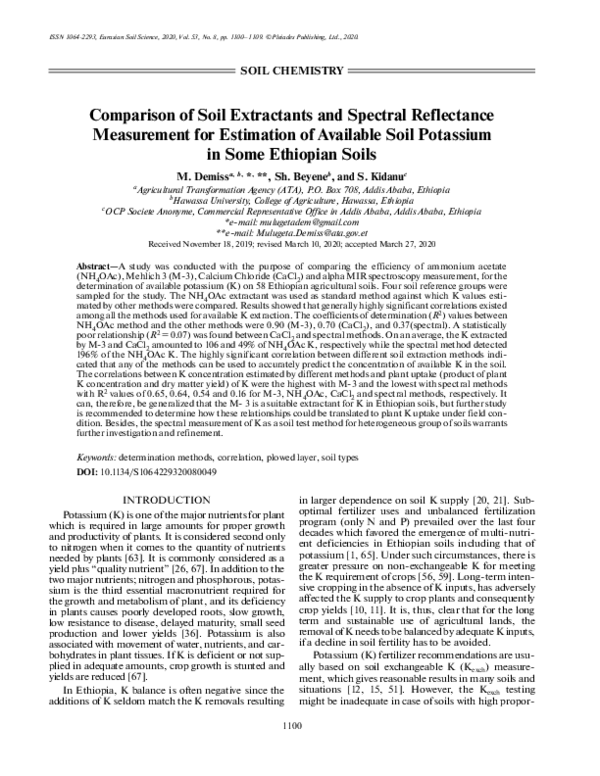 (PDF) Comparison of Soil Extractants and Spectral Reflectance ...