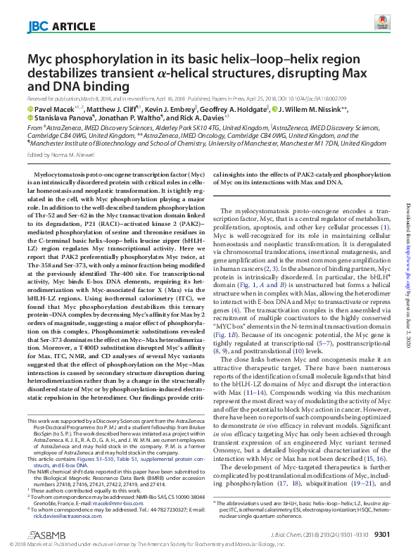 (PDF) Myc phosphorylation in its basic helix–loop–helix region ...