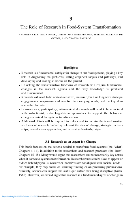 (PDF) The Role of Research in Food-System Transformation
