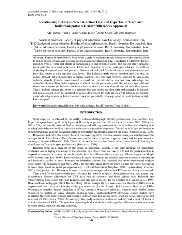 (PDF) Relationship between choice reaction time and expertise in team and individual sports: a ...