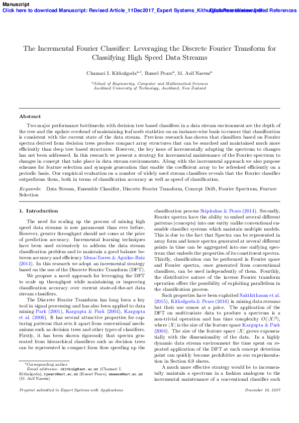 (PDF) The incremental Fourier classifier: Leveraging the discrete Fourier transform for ...