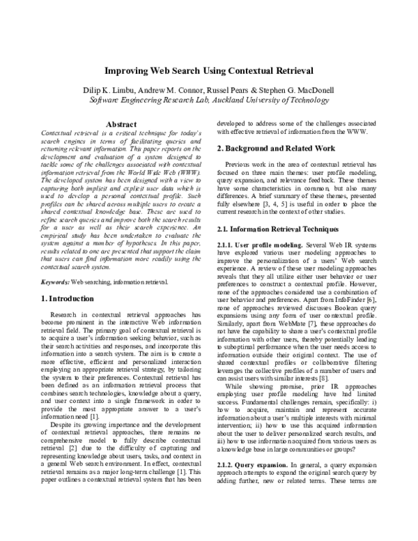 (PDF) Improving web search using contextual retrieval