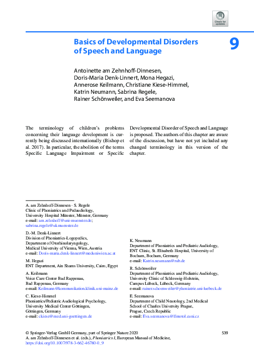 (PDF) Basics of Developmental Disorders of Speech and Language