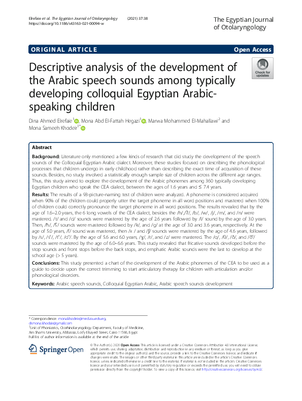 (PDF) Descriptive analysis of the development of the Arabic speech ...