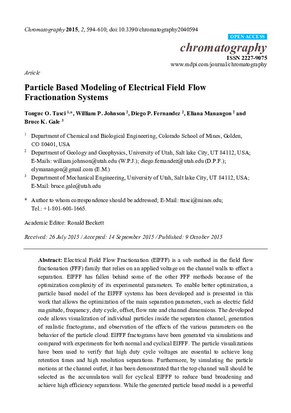 (PDF) Particle Based Modeling of Electrical Field Flow Fractionation ...