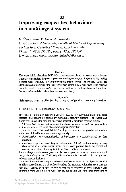 (PDF) Improving cooperative behaviour in a multi-agent system