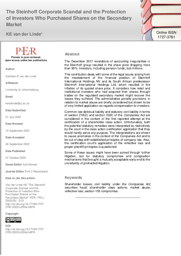 (PDF) The Steinhoff Corporate Scandal and the Protection of Investors ...