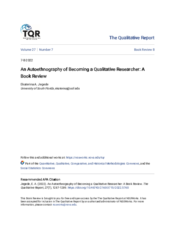 (PDF) An Autoethnography of Becoming a Qualitative Researcher: A Book ...