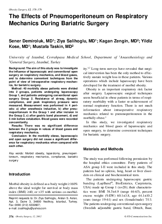 (PDF) The Effects of Pneumoperitoneum on Respiratory Mechanics During ...