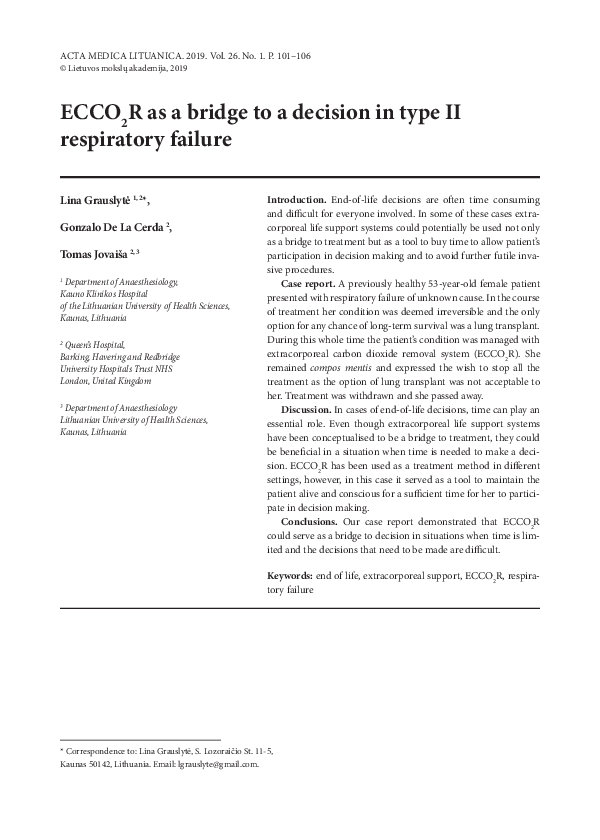 (PDF) ECCO2R as a bridge to a decision in type II respiratory failure