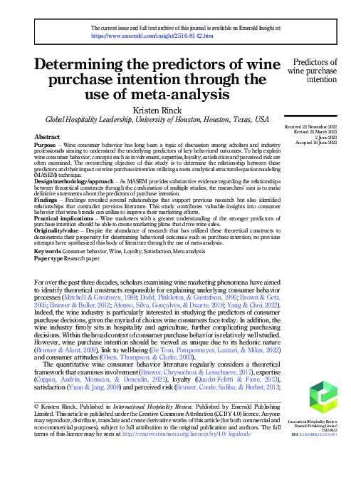 (PDF) Determining the predictors of wine purchase intention through the ...
