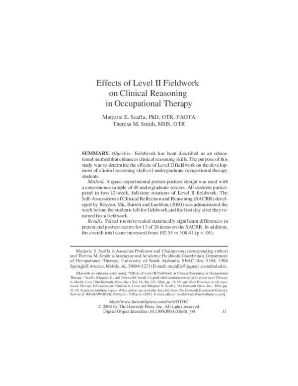 (PDF) Effects of Level II Fieldwork on Clinical Reasoning in ...