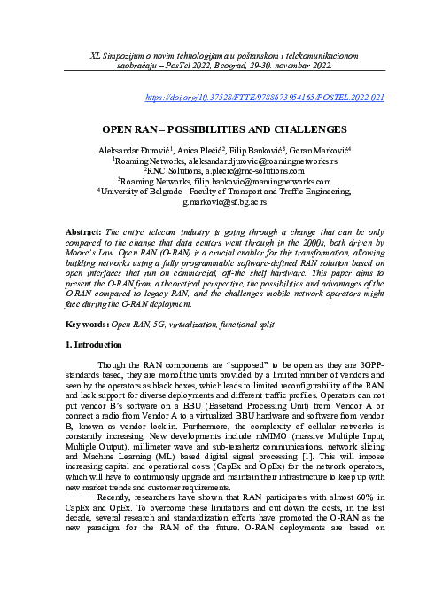 (PDF) Open Ran – Possibilities and Challenges