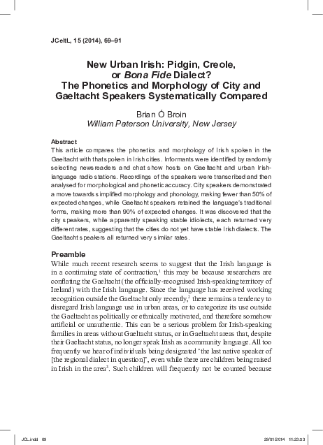 (PDF) New Urban Irish: Pidgin, Creole, or Bona Fide Dialect? The ...