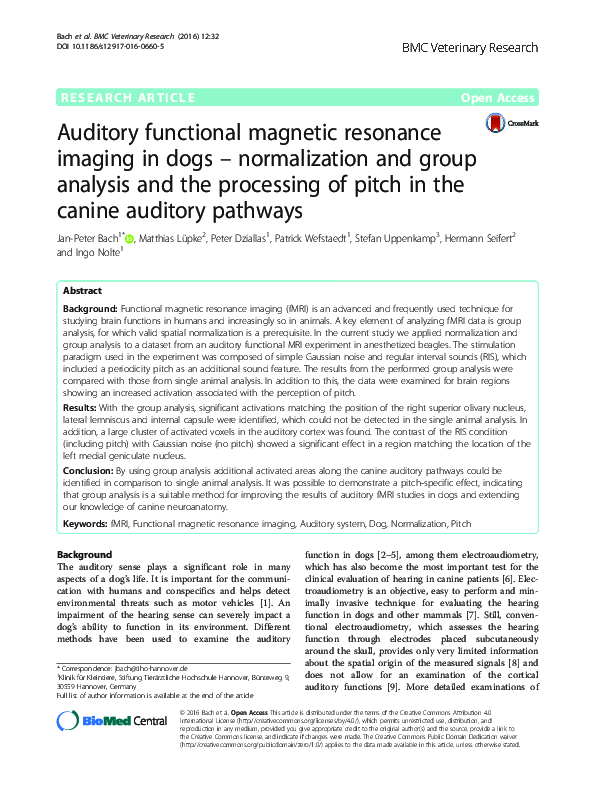 (PDF) Auditory functional magnetic resonance imaging in dogs ...