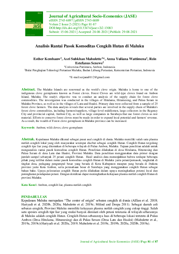 (PDF) Analisis Rantai Pasok Komoditas Cengkih Hutan di Maluku | Rein E ...