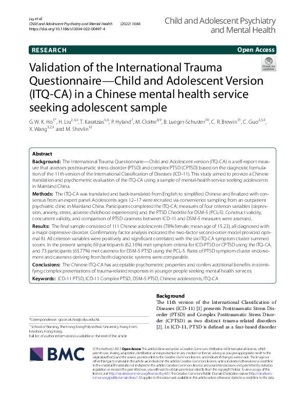(PDF) Validation of the International Trauma Questionnaire—Child and ...
